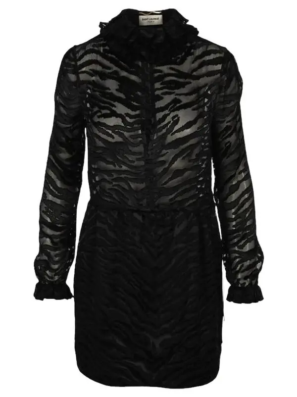 Saint Laurent Zebra Print Sheer Mini Dress - Black