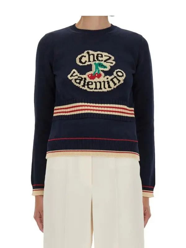 Valentino Garavani Cherry Patterned Crewneck Jumper - Black