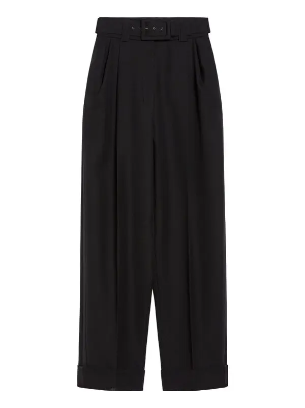 Max Mara Belted Pleated Wide-leg Trousers - Black