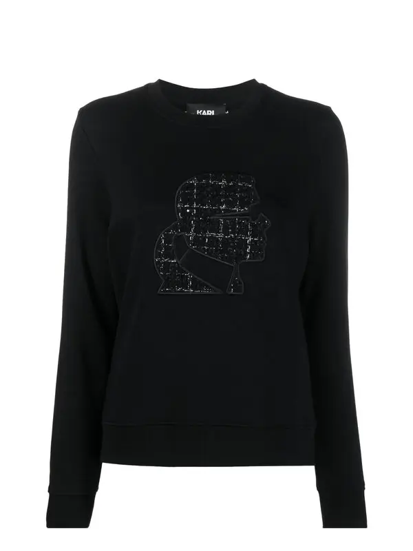 Karl Lagerfeld Bouclé Karl Profile Crew-neck Sweatshirt - Black