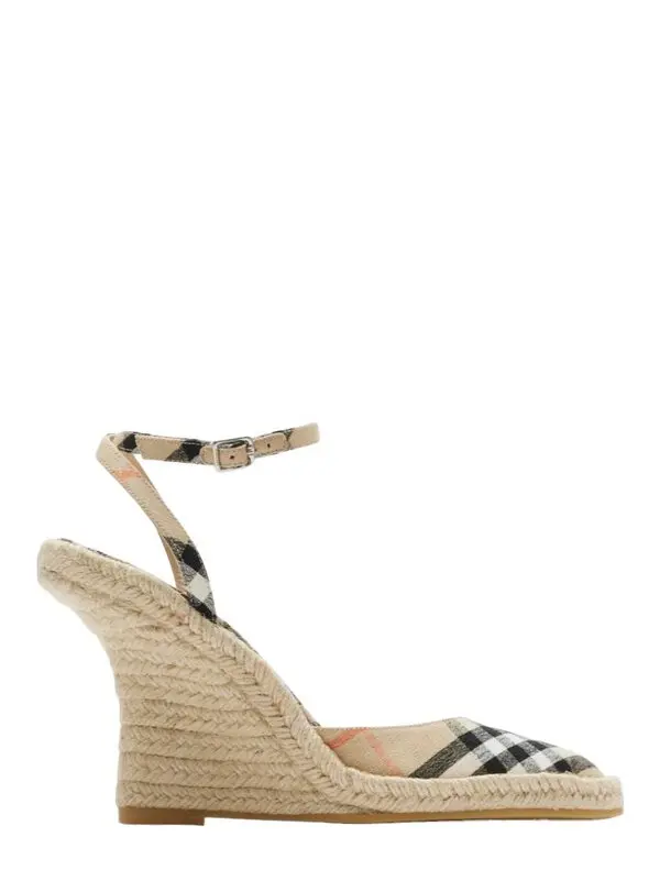 Burberry Checked Wedge Espadrille Sandals - Sand