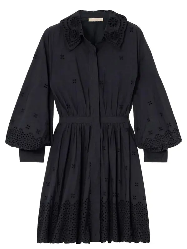Ulla Johnson Gemma Embroidered Cotton Poplin Shirt Dress - Black