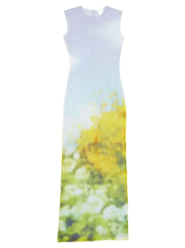 Acne Studios Sleeveless Maxi Dress With Fuzzy Landscape Print - Blue