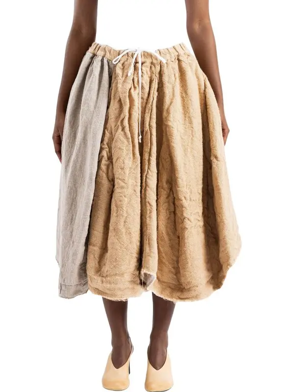 Comme Des Garçons Midi Skirt With Drawstring And Raw Edge - Nude