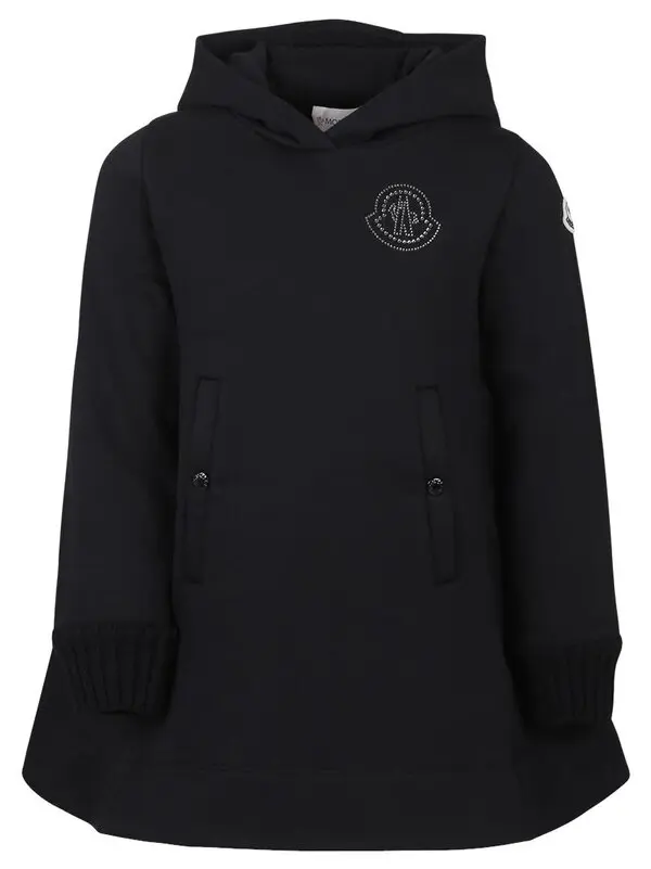 Moncler Hooded Dress With Embellished Logo - Black