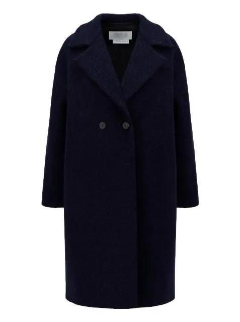 Harris Wharf London Bouclé Double-breasted Coat - Navy Blue