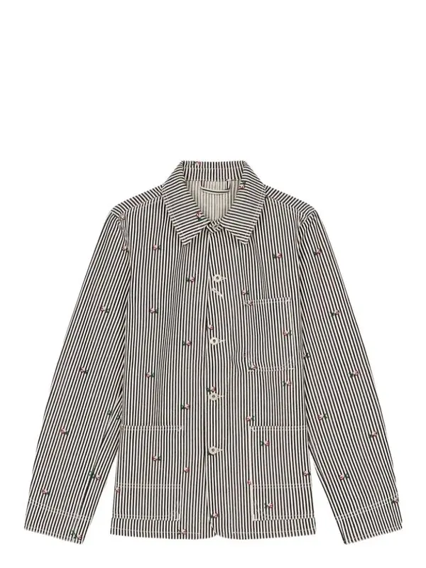 Kenzo Pixel Embroidered Striped Denim Workwear Jacket - Gray
