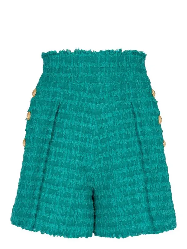 Balmain Buttoned Tweed Shorts - Green