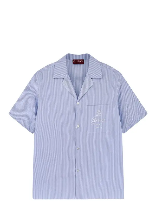 Gucci Thin Striped Poplin Bowling Shirt - Light Blue