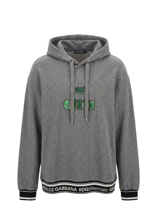 Dolce & Gabbana Embroidered Hooded Sweatshirt - Gray