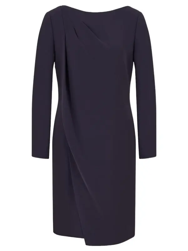 Emporio Armani Long Sleeve Pleated Front Panel Dress - Black