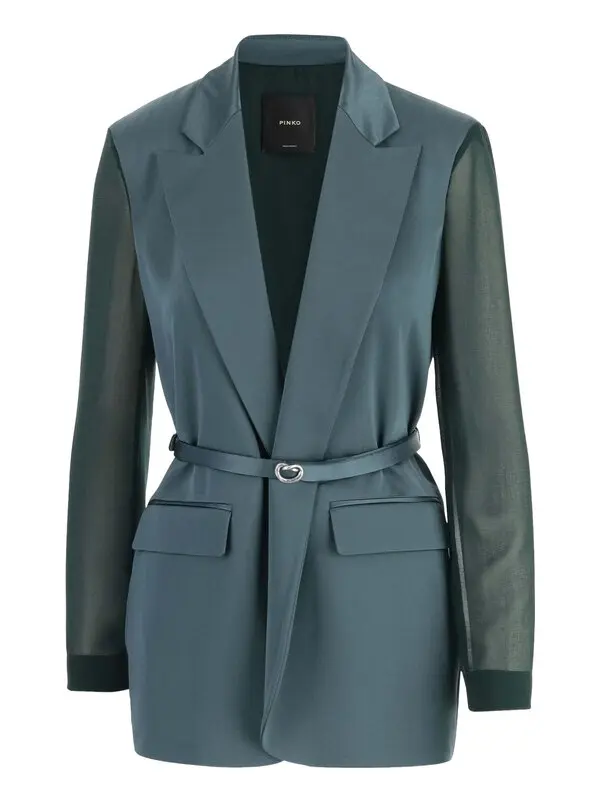 Pinko Long Sleeve Sheer Sleeve Satin Jacket - Verde Bottiglia Scuro