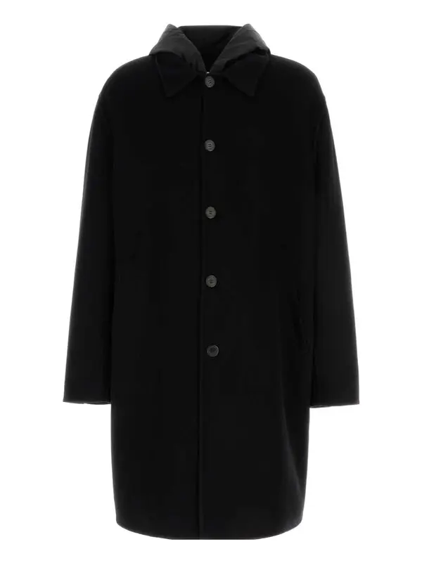 Prada Long Sleeved Hooded Overcoat - Black
