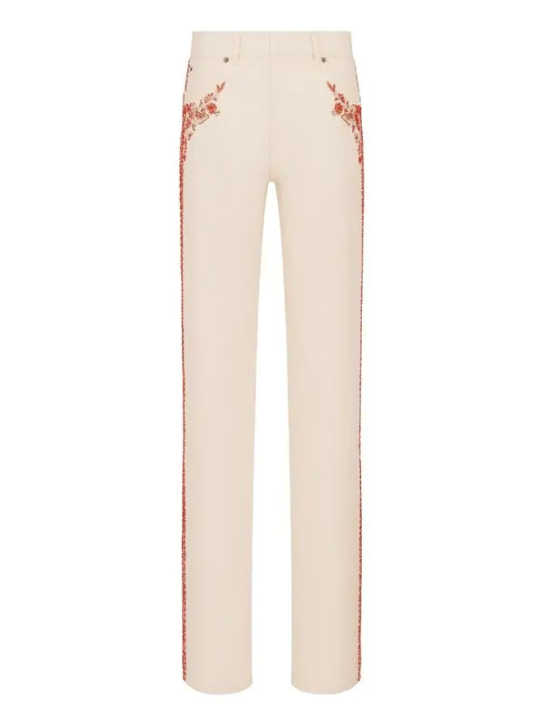 Dior Embroidered Fitted Jeans - White