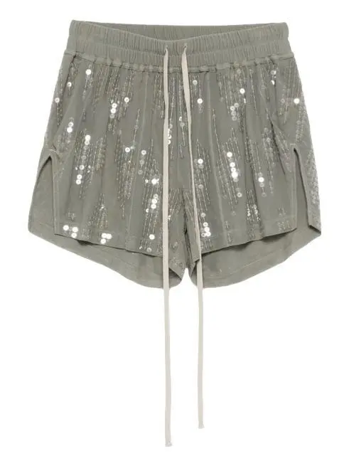 Rick Owens Sequined Drawstring Shorts - Jade/transparent