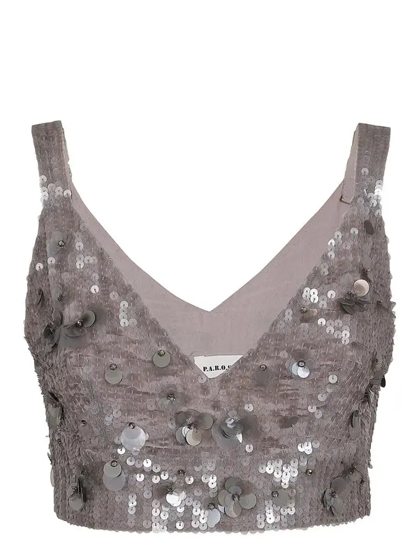 P.a.r.o.s.h Embellished Sleeveless V-neck Top - Gray