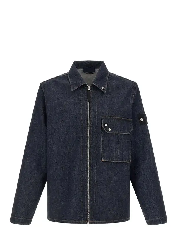 Stone Island Logo Patch Denim Shirt - Blue