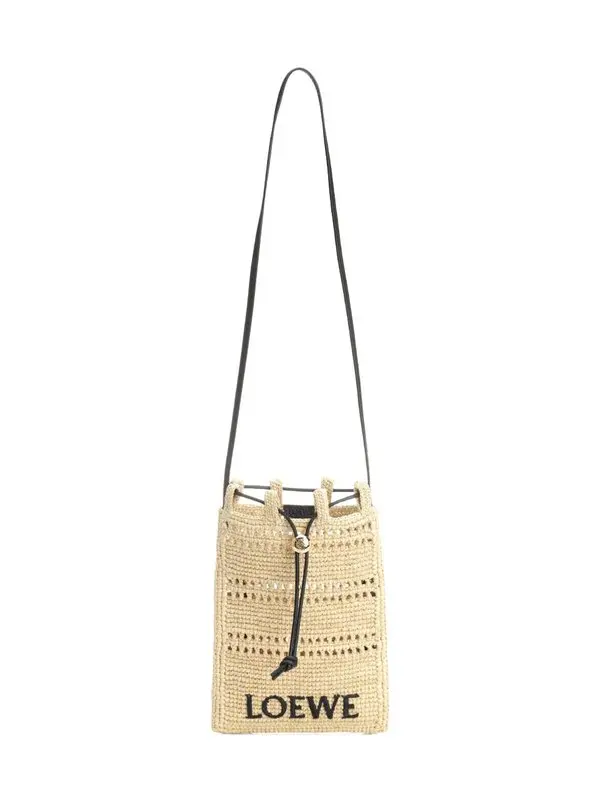 Loewe Embroidered Drawstring Pocket Bag - Natural/black