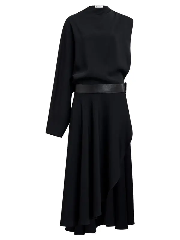 Alaïa Asymmetrical Belted High Neck Dress - Black