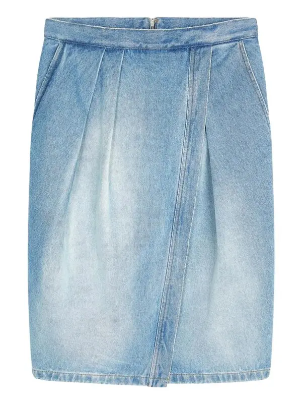 Dries Van Noten Denim Midi Skirt With Pleat Detailing - Light Blue