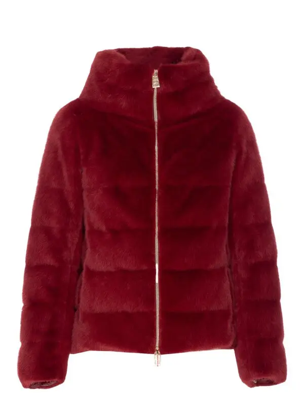 Herno Faux Fur Zipped Down Jacket - Red