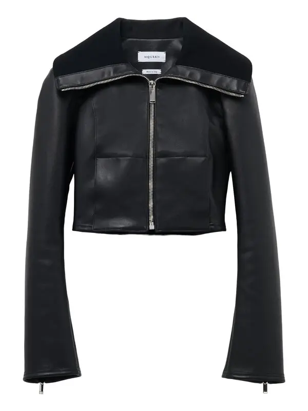 Alexander McQueen Folded Collar Leather Jacket - Black