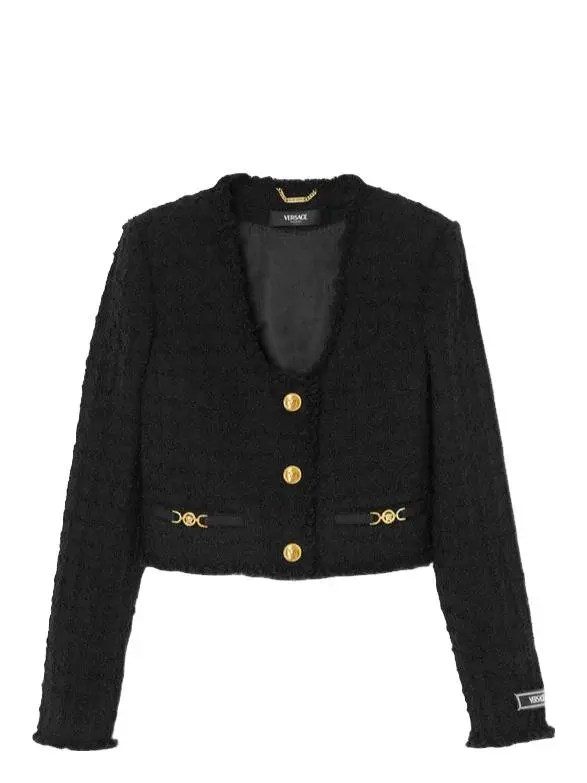 Versace Cropped Jacket With V-neck - Black