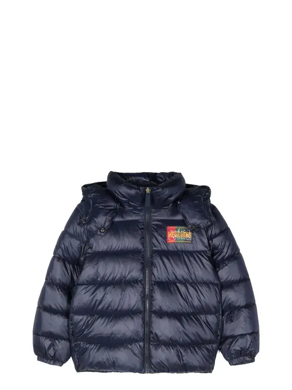 Moschino Appliqué Hooded Puffer Jacket - Navy Blue