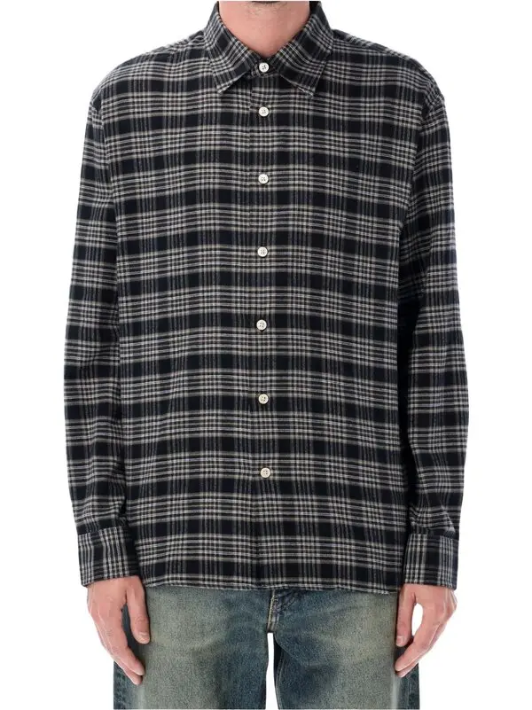 SUNFLOWER Checked Long-sleeved Shirt - Black