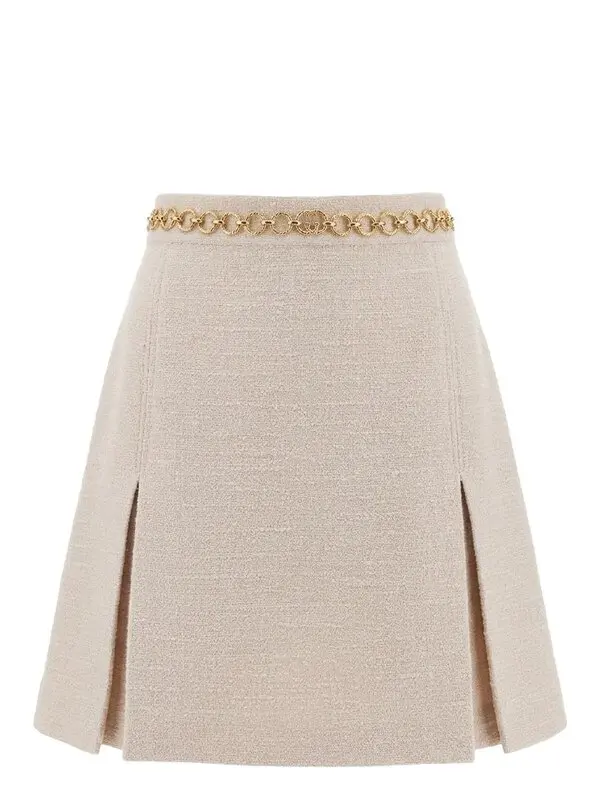 Gucci A-line Bouclé Miniskirt With Gold Chain Belt - Nude