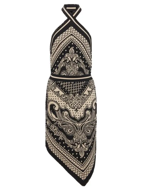 Balmain Backless Knit Paisley And Monogram Dress - Black