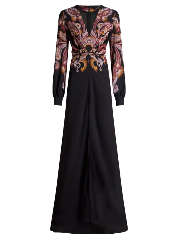 Etro Geometric Print Long-sleeved Maxi Dress - Black