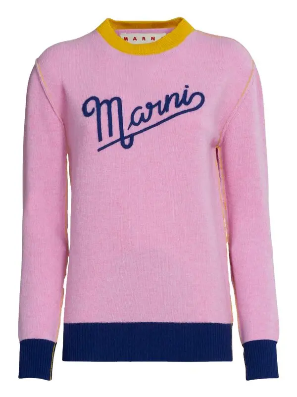 Marni Logo Embroidered Crewneck Jumper - Pink
