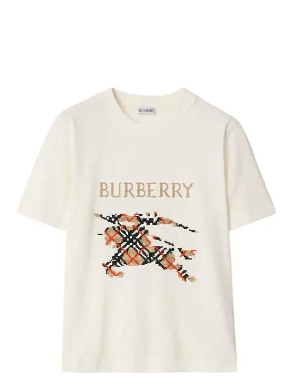 Burberry Logo & Equestrian Knight Design Crewneck T-shirt - Chalk