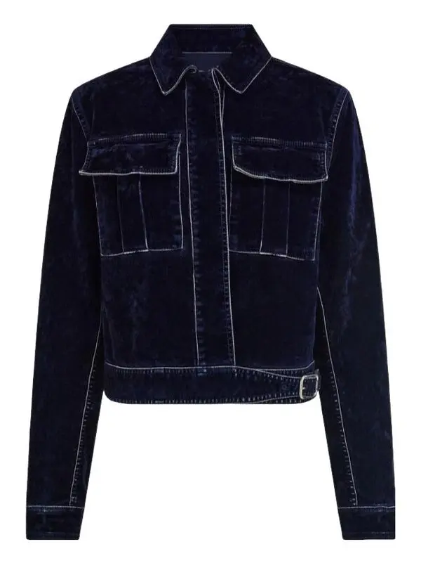 FERRAGAMO Cropped Boxy Jacket With Belted Waist - Navy Blue