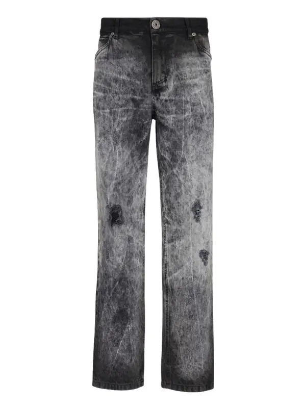 Balmain Straight Washed Effect Leg Jeans - Gray