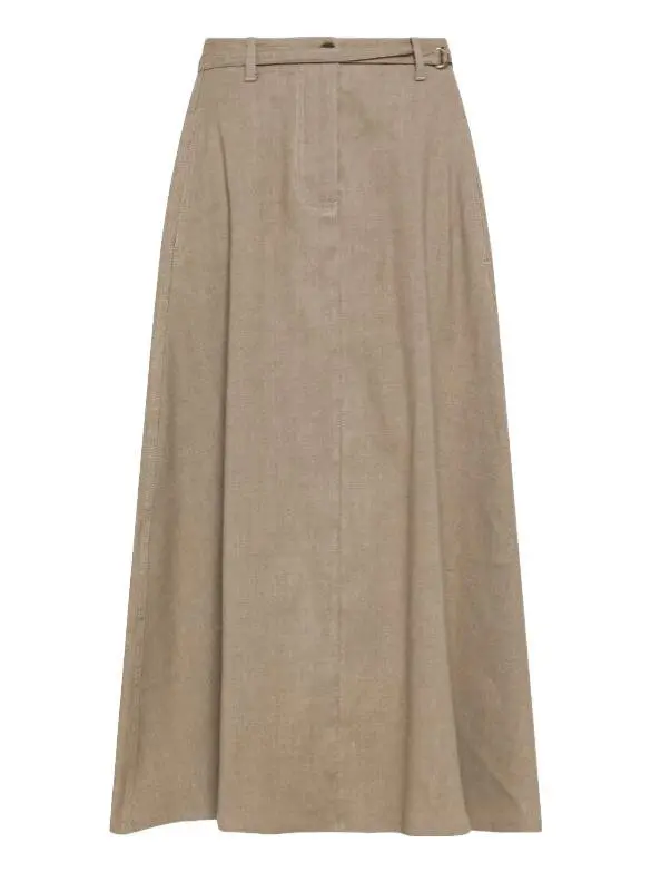 Seventy Belted Midi Skirt In Stretch Cotton Linen - Taupe