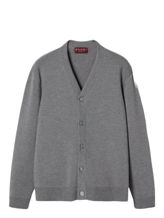 Gucci V-neck Cardigan With Webbing Detail - Grey