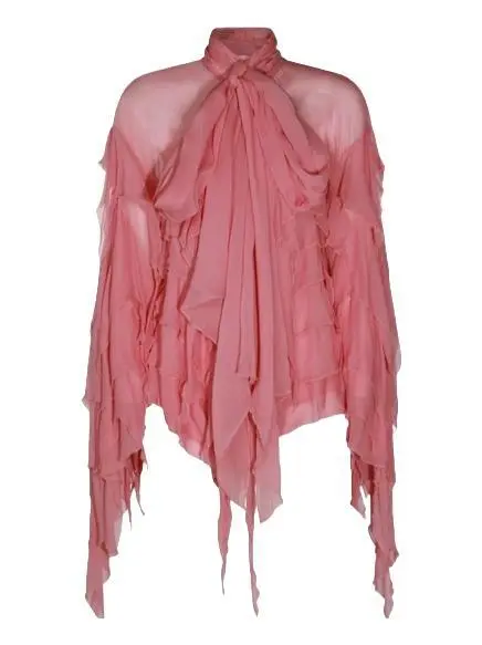Blumarine Sheer Ruffled Tie-neck Top - Pink