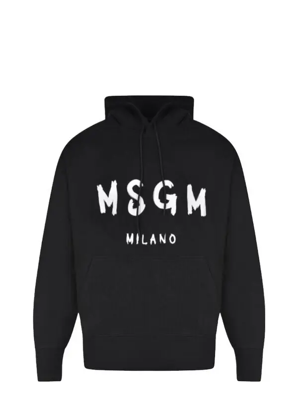 MSGM Logo Print Drawstring Hoodie - Black
