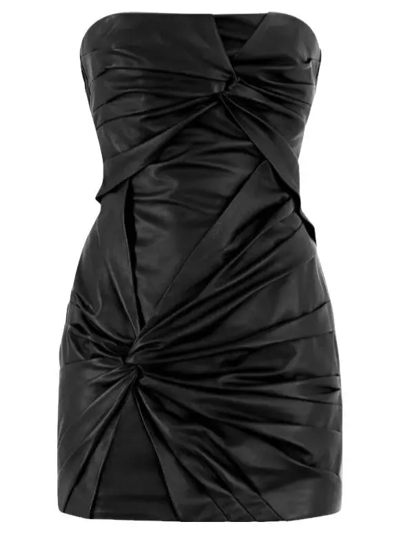 Attico Strapless Leather Mini Dress - Black