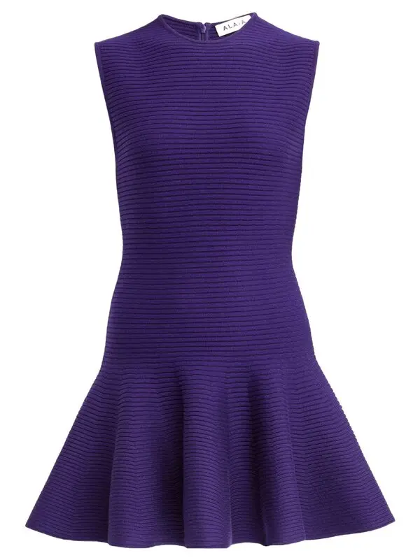 Alaïa Sleeveless Round Neck Knit Dress With Horn Detail - Blue