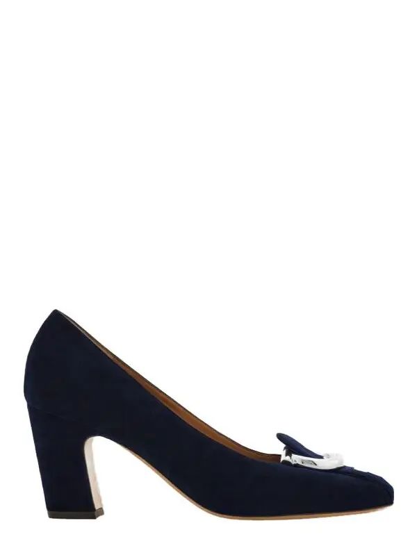FERRAGAMO Gancini Block Heel Pumps - Navy Blue