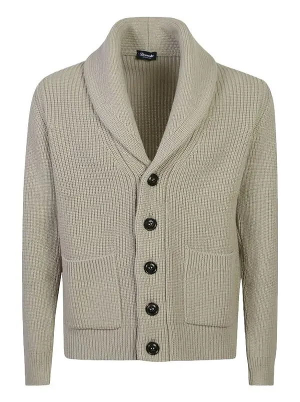 DRUMOHR Ribbed Knit Shawl Collar Cardigan - Green