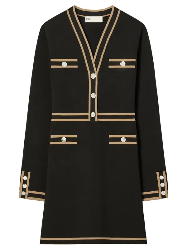 Tory Burch Kendra Long-sleeved Knitted Dress - Black/light Blue