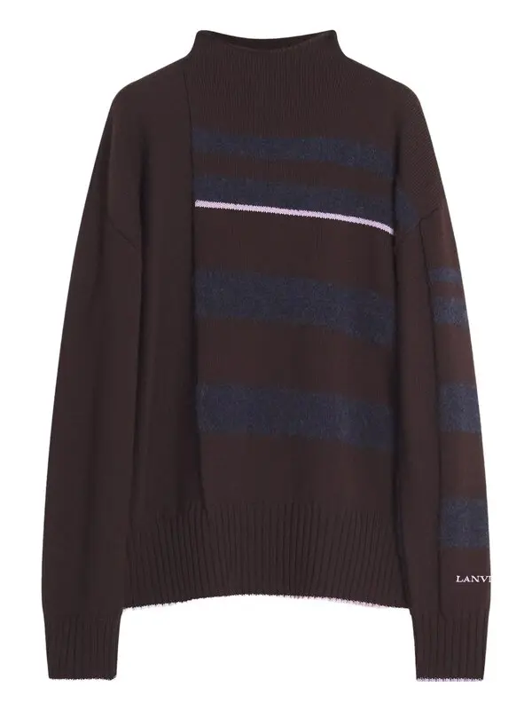 LANVIN Striped Mock Neck Knitted Jumper - Ice Brown