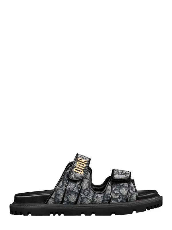 Dior Act Slides With Gold-finish Signature - Grey
