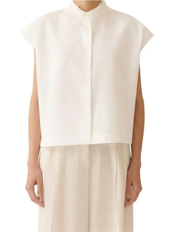 Fabiana Filippi Sleeveless Poplin Shirt With Lace Collar - White