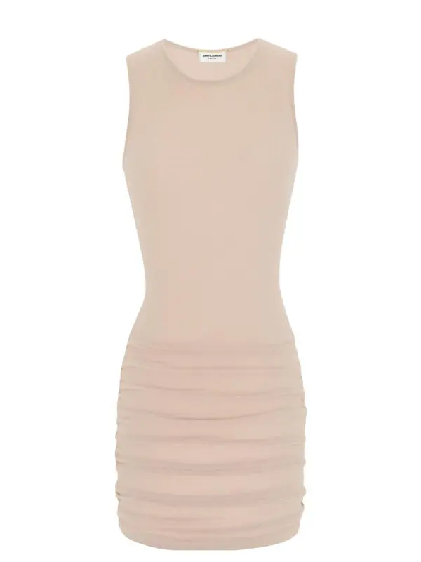 Saint Laurent Crewneck Ruched Mini Dress - No