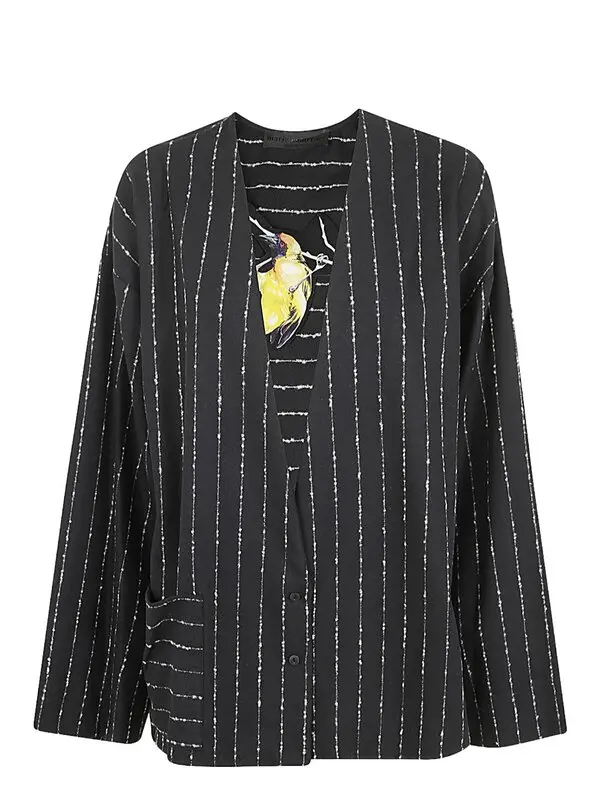 MARIA CALDERARA Striped Collarless Jacket - Black